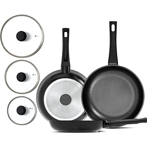 Nonstick Pots and Pans Set,Black Induction Cookware Sets, 6 Pcs Nonstick Frying Pan(PFOS, PFOA Free)