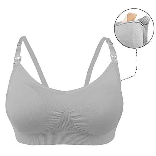 iloveSIA 3PACK Nursing & Pumping Bra All in One Hands Free Pumping Bra Black+Gray+Beige Size L