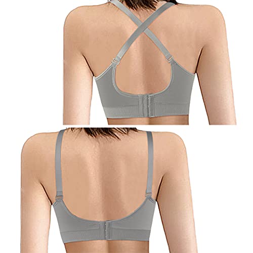 iloveSIA 3PACK Nursing & Pumping Bra All in One Hands Free Pumping Bra Black+Gray+Beige Size L