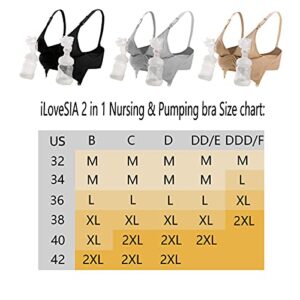 iloveSIA 3PACK Nursing & Pumping Bra All in One Hands Free Pumping Bra Black+Gray+Beige Size L