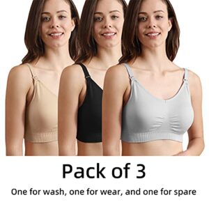 iloveSIA 3PACK Nursing & Pumping Bra All in One Hands Free Pumping Bra Black+Gray+Beige Size L