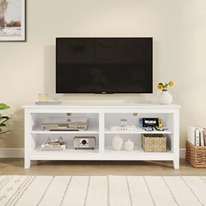 Panana TV Stand, Classic 4 Cubby TV Stand for 65 inch TV, Farmhouse Television Stands Entertainment Center Media Stand with Storage TV Table Stand for Living Room Bedroom, 59 inch, White TV Stand