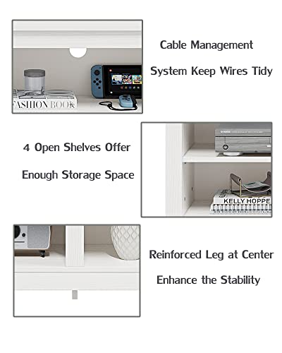 Panana TV Stand, Classic 4 Cubby TV Stand for 65 inch TV, Farmhouse Television Stands Entertainment Center Media Stand with Storage TV Table Stand for Living Room Bedroom, 59 inch, White TV Stand