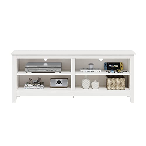 Panana TV Stand, Classic 4 Cubby TV Stand for 65 inch TV, Farmhouse Television Stands Entertainment Center Media Stand with Storage TV Table Stand for Living Room Bedroom, 59 inch, White TV Stand