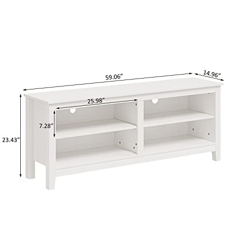 Panana TV Stand, Classic 4 Cubby TV Stand for 65 inch TV, Farmhouse Television Stands Entertainment Center Media Stand with Storage TV Table Stand for Living Room Bedroom, 59 inch, White TV Stand