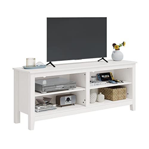 Panana TV Stand, Classic 4 Cubby TV Stand for 65 inch TV, Farmhouse Television Stands Entertainment Center Media Stand with Storage TV Table Stand for Living Room Bedroom, 59 inch, White TV Stand