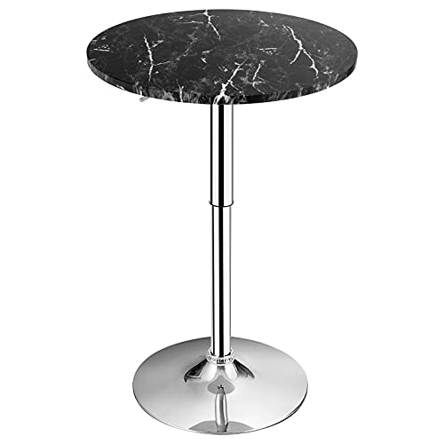 Giantex Round Pub Table Height Adjustable, 360° Swivel Cocktail Pub Table with Sliver Leg and Base for Home, Bar Table(1, Black)