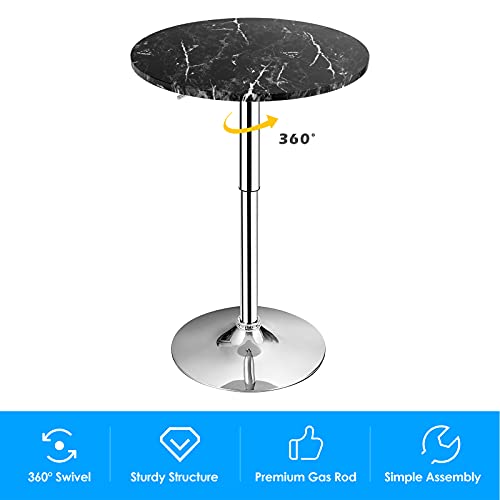 Giantex Round Pub Table Height Adjustable, 360° Swivel Cocktail Pub Table with Sliver Leg and Base for Home, Bar Table(1, Black)