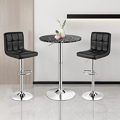 Giantex Round Pub Table Height Adjustable, 360° Swivel Cocktail Pub Table with Sliver Leg and Base for Home, Bar Table(1, Black)