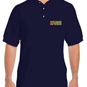 Vietnam Veteran Men's Polo T Shirt Embroidered Army USA Soldier Shirt (Navy Blue, XL)