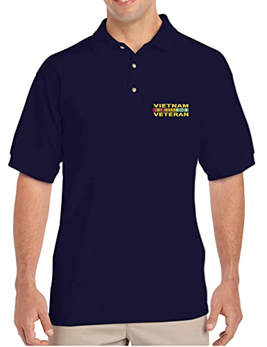 Vietnam Veteran Men's Polo T Shirt Embroidered Army USA Soldier Shirt (Navy Blue, XL)