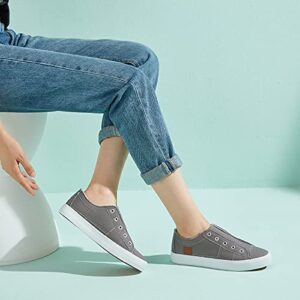 Women's Slip on Shoes Non Slip Canvas Shoes Fashion Canvas Sneakers Low Top Casual Shoes（Grey-US9）