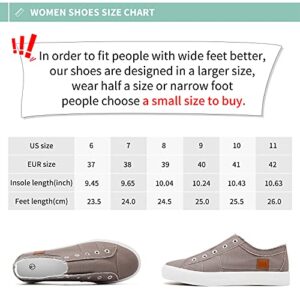 Women's Slip on Shoes Non Slip Canvas Shoes Fashion Canvas Sneakers Low Top Casual Shoes（Grey-US9）