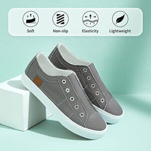 Women's Slip on Shoes Non Slip Canvas Shoes Fashion Canvas Sneakers Low Top Casual Shoes（Grey-US9）