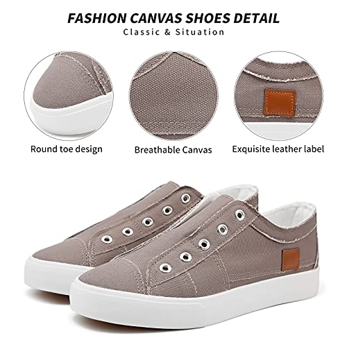 Women's Slip on Shoes Non Slip Canvas Shoes Fashion Canvas Sneakers Low Top Casual Shoes（Grey-US9）