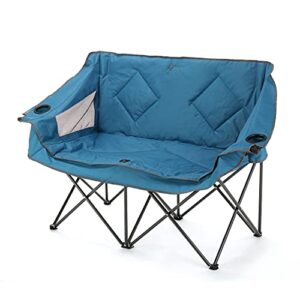 arrowhead outdoor portable folding double duo camping chair loveseat w/ 2 cup & wine glass holder, heavy-duty carrying bag, padded seats & armrests, supports up to 500lbs, usa-based support