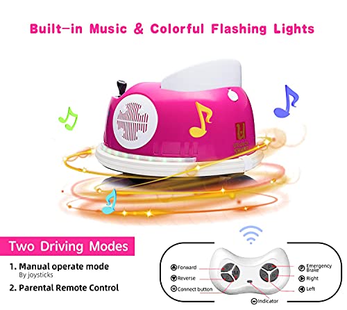 u URideon Ride On Bumper car for Kids, 6V Electric Vehicle Ride on Toys with Remote Control, Music,Colorful Flashing Lights,Battery Powered (Pink)