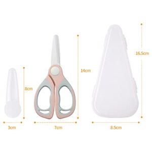 DAMPEN Ceramic Scissors with Ceramic Knife Sets Soft-grip Handles,Safety Healthy ,Kitchen Scissors for Baby Food Kids Food (PINK)