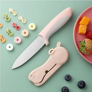 DAMPEN Ceramic Scissors with Ceramic Knife Sets Soft-grip Handles,Safety Healthy ,Kitchen Scissors for Baby Food Kids Food (PINK)