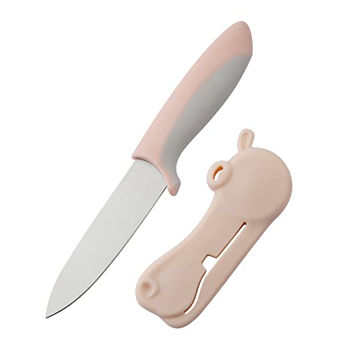 DAMPEN Ceramic Scissors with Ceramic Knife Sets Soft-grip Handles,Safety Healthy ,Kitchen Scissors for Baby Food Kids Food (PINK)