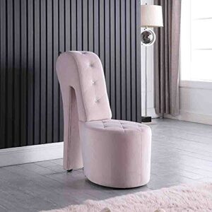 Best Master Furniture High Heel Velvet Shoe Chair with Crystal Studs, Pink