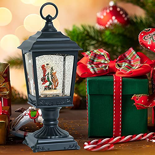 DRomance Christmas Snow Globe Lantern with Musical and Timer, Battery Operated and USB Cable Santa Light up Spinning Water Glitters Snow Globe Decoration(USB Included)