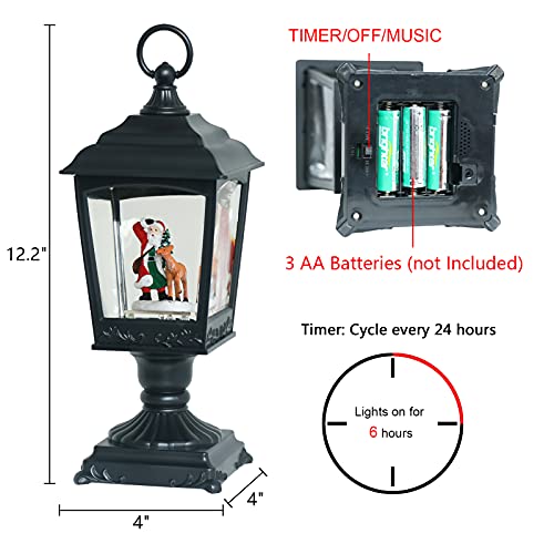 DRomance Christmas Snow Globe Lantern with Musical and Timer, Battery Operated and USB Cable Santa Light up Spinning Water Glitters Snow Globe Decoration(USB Included)