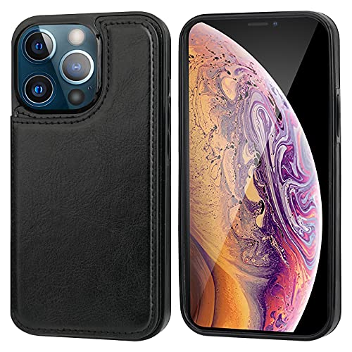 ONETOP Compatible with iPhone 13 Pro Wallet Case with Card Holder, PU Leather Kickstand Card Slots Case, Double Magnetic Clasp Durable Shockproof Cover 6.1 Inch(Black)