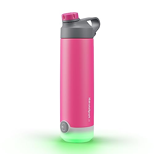 Hidrate Spark TAP Smart Water Bottle – Insulated Stainless Steel – Tap Phone to Track Water Intake, LED Glow Reminder When You Need to Drink – Chug Lid, 20 oz, Fruit Punch