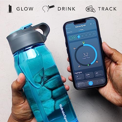 Hidrate Spark TAP Smart Water Bottle – Insulated Stainless Steel – Tap Phone to Track Water Intake, LED Glow Reminder When You Need to Drink – Chug Lid, 20 oz, Fruit Punch