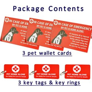 CloceanBrand My Pets, Dogs & Cats are Home Alone Alert Key Tag Keychain Emergency Contact Wallet Card Folded - 2 Writable Back Sides