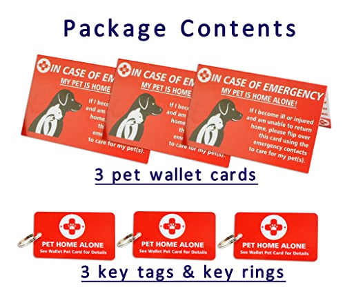 CloceanBrand My Pets, Dogs & Cats are Home Alone Alert Key Tag Keychain Emergency Contact Wallet Card Folded - 2 Writable Back Sides