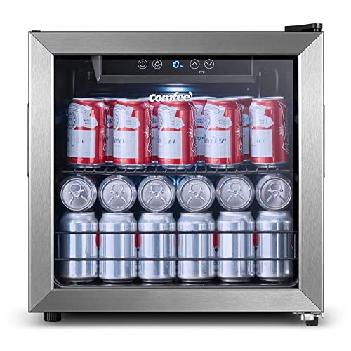 COMFEE' CRV48S3AST Beverage Cooler, 48 Cans Beverage Refrigerator, Digital Temperature Control, Glass Door With Stainless Steel Frame, Reversible Hinge Door And Legs For Home, Apartment,Dorm, Office