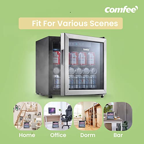 COMFEE' CRV48S3AST Beverage Cooler, 48 Cans Beverage Refrigerator, Digital Temperature Control, Glass Door With Stainless Steel Frame, Reversible Hinge Door And Legs For Home, Apartment,Dorm, Office