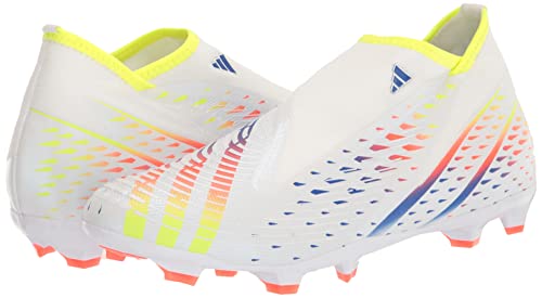 adidas Unisex Edge.3 Predator Firm Ground Soccer Shoe, White/Solar Yellow/Power Blue (Laceless), 11 US Men