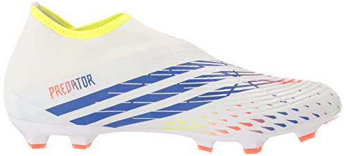 adidas Unisex Edge.3 Predator Firm Ground Soccer Shoe, White/Solar Yellow/Power Blue (Laceless), 11 US Men