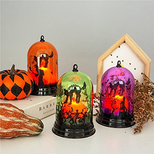 Ochine Halloween Snow Globe Lantern Decoration Lighted Garden Halloween Pumpkin Rustic Lantern Battery Operated Led Lamp Candle Fall Decorations Halloween Party Haunted House Home Tabletop Decor