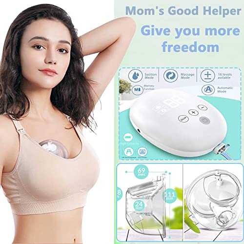 OPATER Wearable Breast Pump Hands Free Portable Electric Breast Pump with Massage Mode Wear Breast Pump with 16 Levels 4 Modes Suction Breastfeeding Pump,24mm