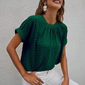 Milumia Women's Casual Swiss Dots Chiffon Ruffle Front Short Sleeve Work Office Blouse Top Green Large