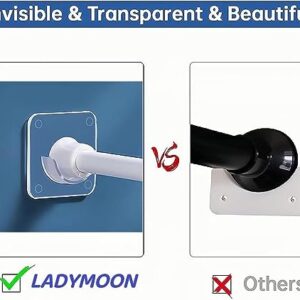 LADYMOON Adhesive Shower Curtain Rod Holder 4 Pack,Transparent Tension Bracket,No Drilling(Not Included Rod)（Only For Rods Less Than 1 Inch in Diameter at Both Ends）