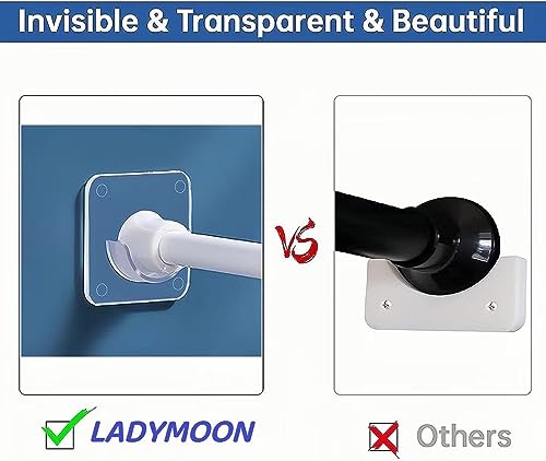 LADYMOON Adhesive Shower Curtain Rod Holder 4 Pack,Transparent Tension Bracket,No Drilling(Not Included Rod)（Only For Rods Less Than 1 Inch in Diameter at Both Ends）