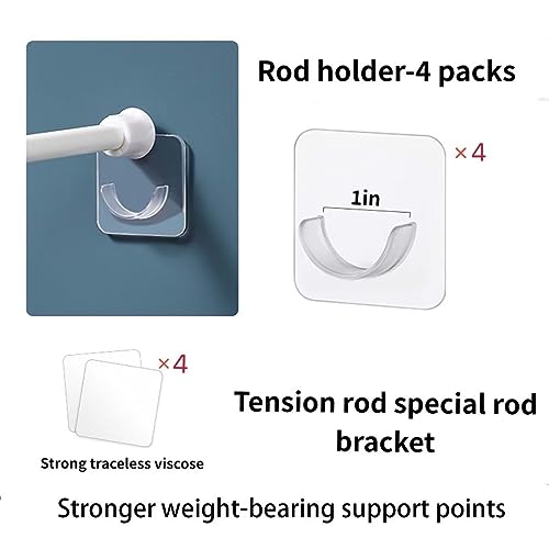 LADYMOON Adhesive Shower Curtain Rod Holder 4 Pack,Transparent Tension Bracket,No Drilling(Not Included Rod)（Only For Rods Less Than 1 Inch in Diameter at Both Ends）