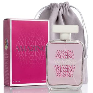 novoglow amazing eau de parfum spray perfume, impression of incredible by vs, fragrance for women - daywear, casual daily cologne set with deluxe suede pouch- 3.4 oz bottle- ideal edp beauty gift