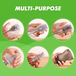 Haakaa Silicone Cleaning Brush, Baby Bottle Brush, Bottle Brush Cleaner, Reusable Cleaning Brush for Haakaa Pump, Milk Storage Bags, All-Round Cleaning, Sturdy Bristles. Gray