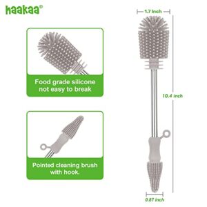 Haakaa Silicone Cleaning Brush, Baby Bottle Brush, Bottle Brush Cleaner, Reusable Cleaning Brush for Haakaa Pump, Milk Storage Bags, All-Round Cleaning, Sturdy Bristles. Gray