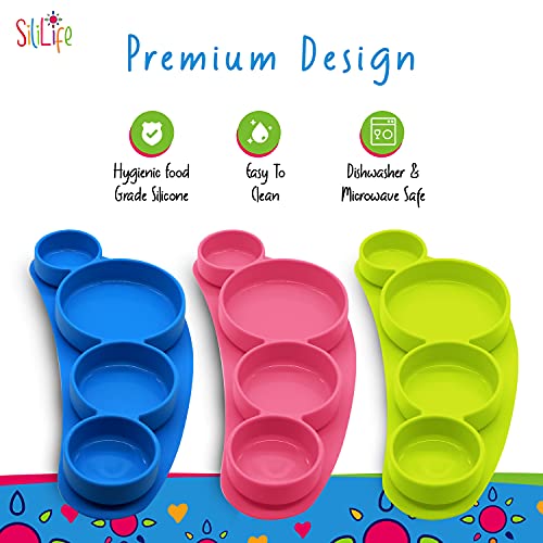 SiliLife Silicone Baby Plate Toddler Plate Baby Dish Toddler Dish 100% Dishwasher & Microwave Safe