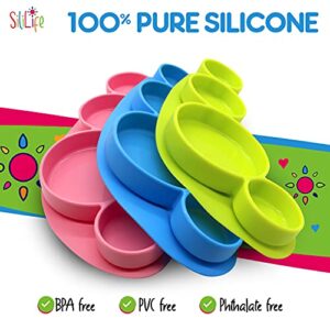 SiliLife Silicone Baby Plate Toddler Plate Baby Dish Toddler Dish 100% Dishwasher & Microwave Safe