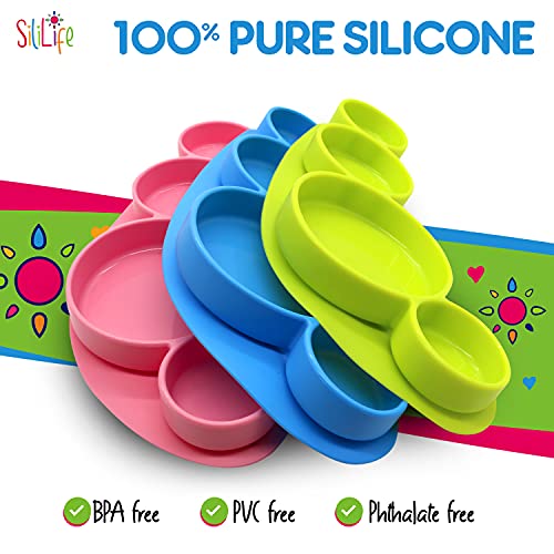 SiliLife Silicone Baby Plate Toddler Plate Baby Dish Toddler Dish 100% Dishwasher & Microwave Safe