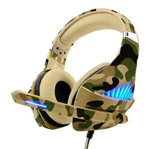 tatybo gaming headset for ps5 ps4 xbox one switch pc with noise cancelling over-ear stereo bass surround sound gaming headphone -camo