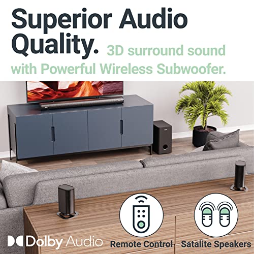 Majority Everest 5.1 Dolby Audio Surround Sound System with Sound Bar | Wireless Subwoofer I 300W Powerful Surround Sound | Home Theatre 3D Audio with Detachable Speakers | HDMI ARC, HDMI, Bluetooth